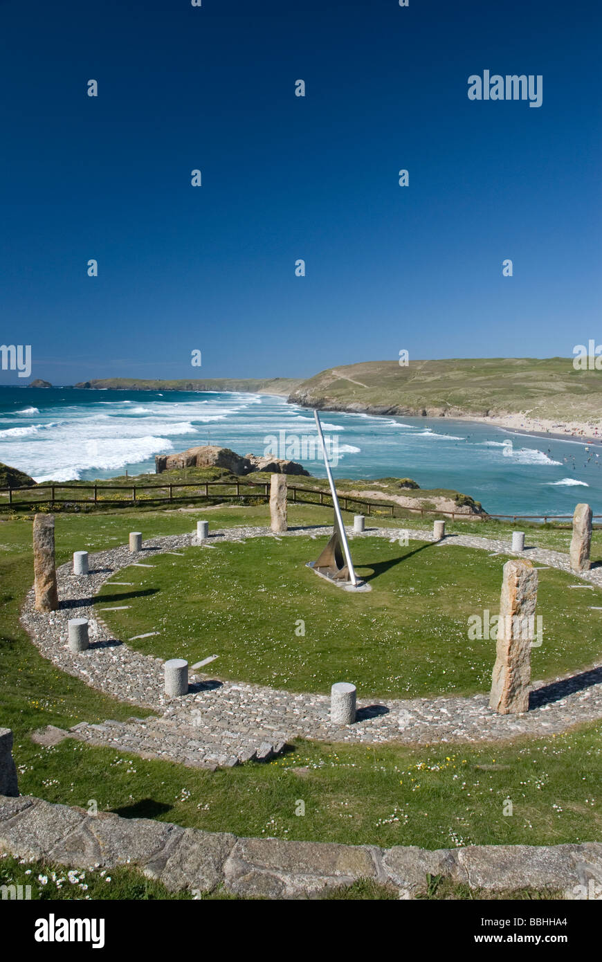 The Droskyn Millennium Sundial at Perranporth Cornwall UK Stock Photo ...