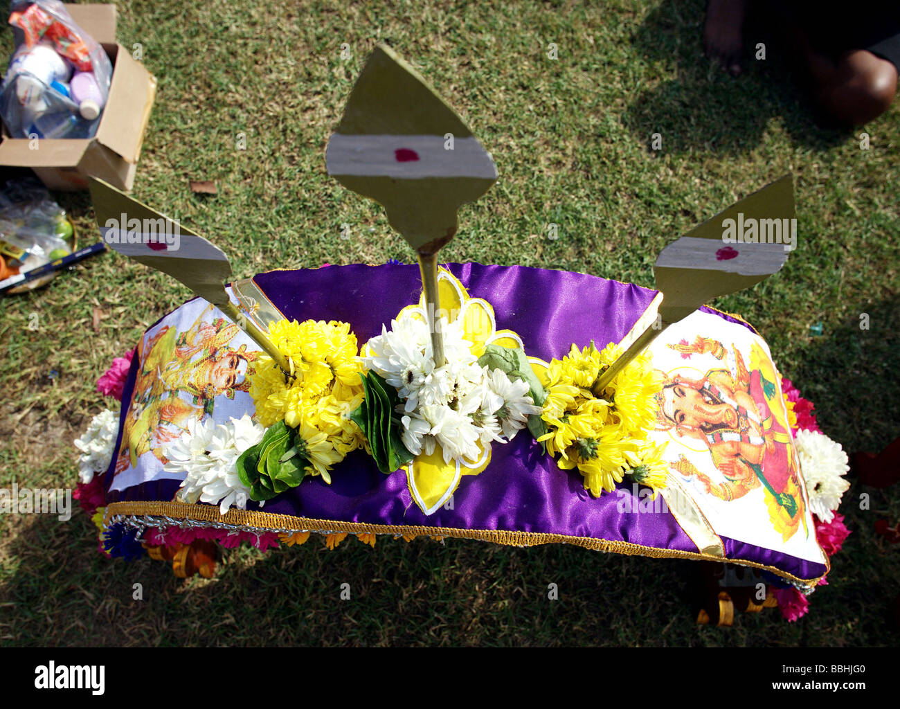 DURBAN SOUTH AFRICA A decorated kavady is decked with flowers milk lime ...