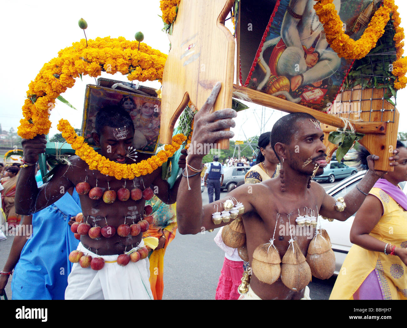 DURBAN SOUTH AFRICA Hindu devotees walk in a state of trance as after ...