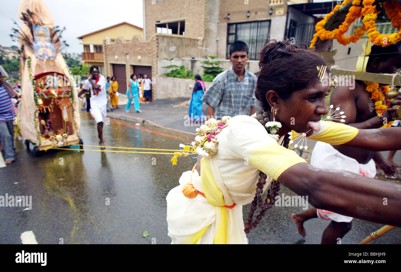DURBAN SOUTH AFRICA A Hindu devotee puuls a 3 metre chariot in a state ...