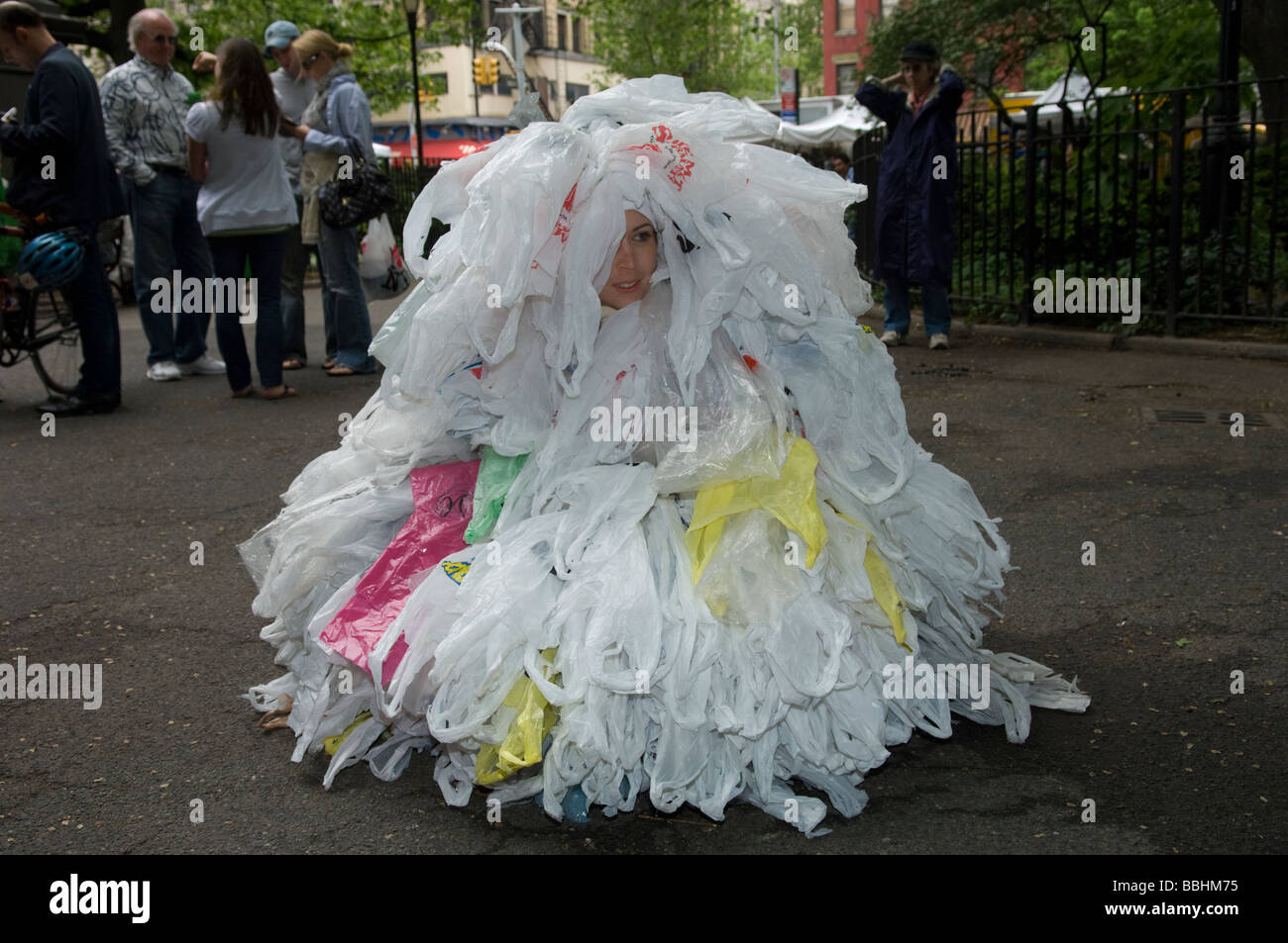 The Plastic Bag Monster marches through the streets of the East Village ...