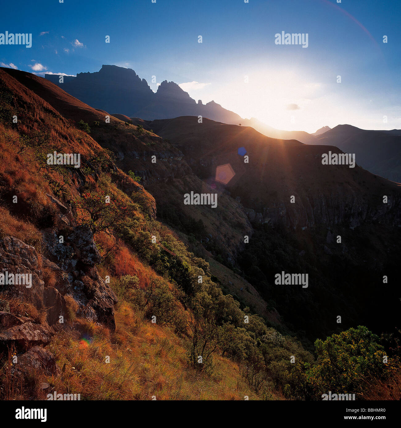 Cathkin Peak in the distance at Champagne Castle Stock Photo - Alamy