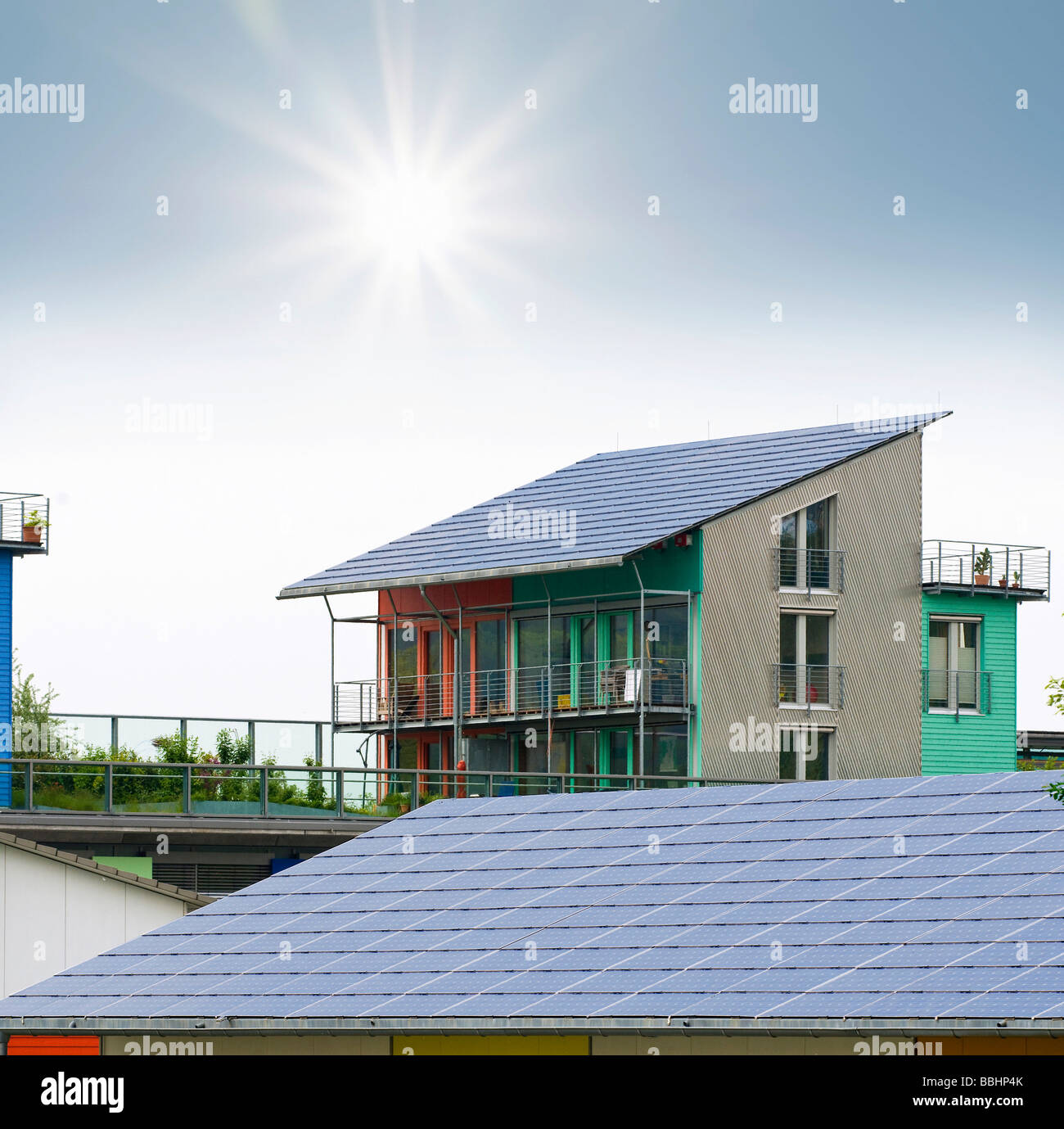 Solar roofs of the Solarsiedlung solar settlement, Vauban, Freiburg ...