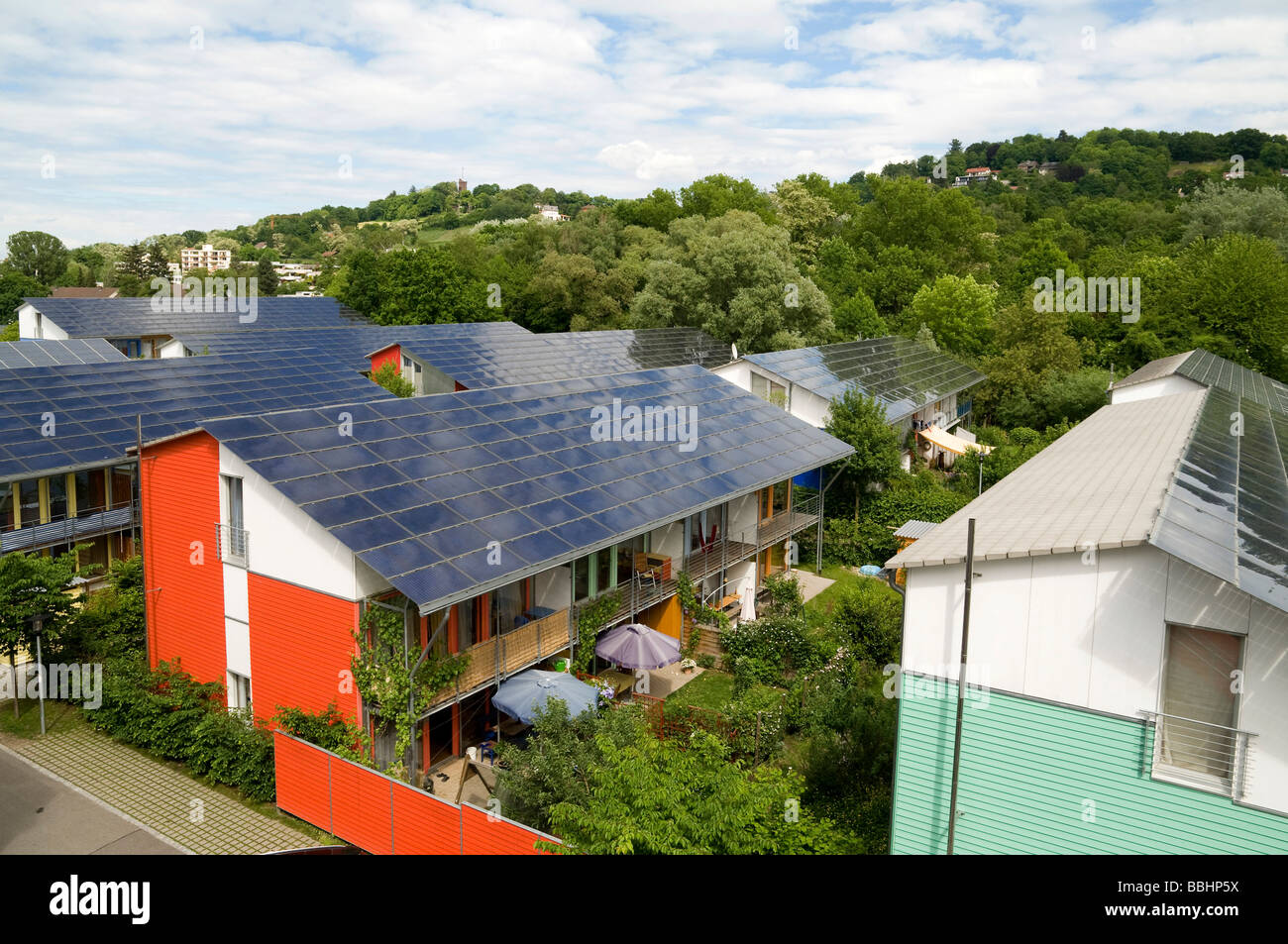 Solar roofs of the Solarsiedlung solar settlement, Vauban, Freiburg ...