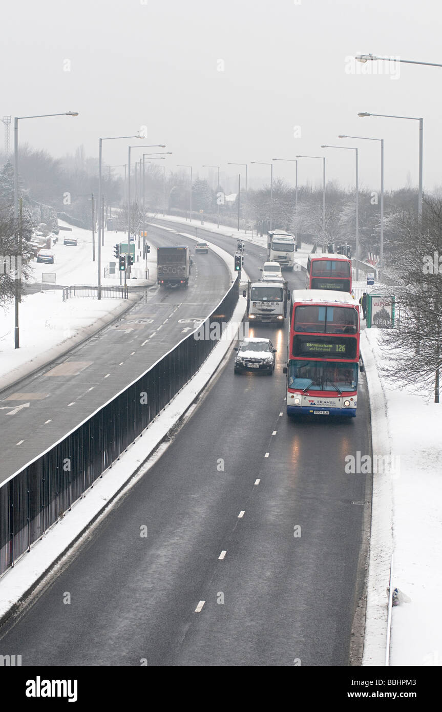 Wolverhampton new road in dudley during the snow with cars and bus's ...
