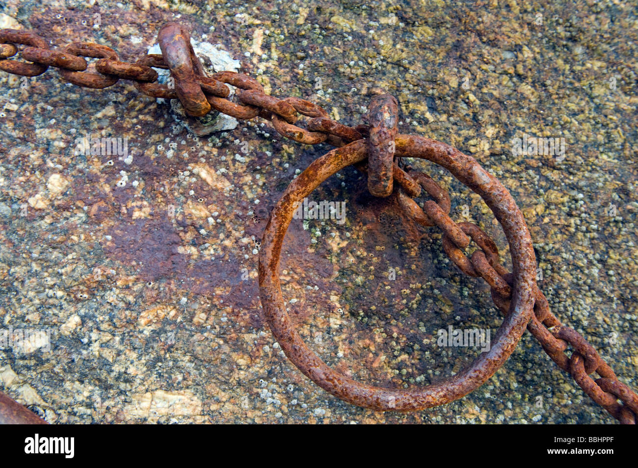Rusty metal loop and chain on a concrete harbour wall Stock Photo - Alamy