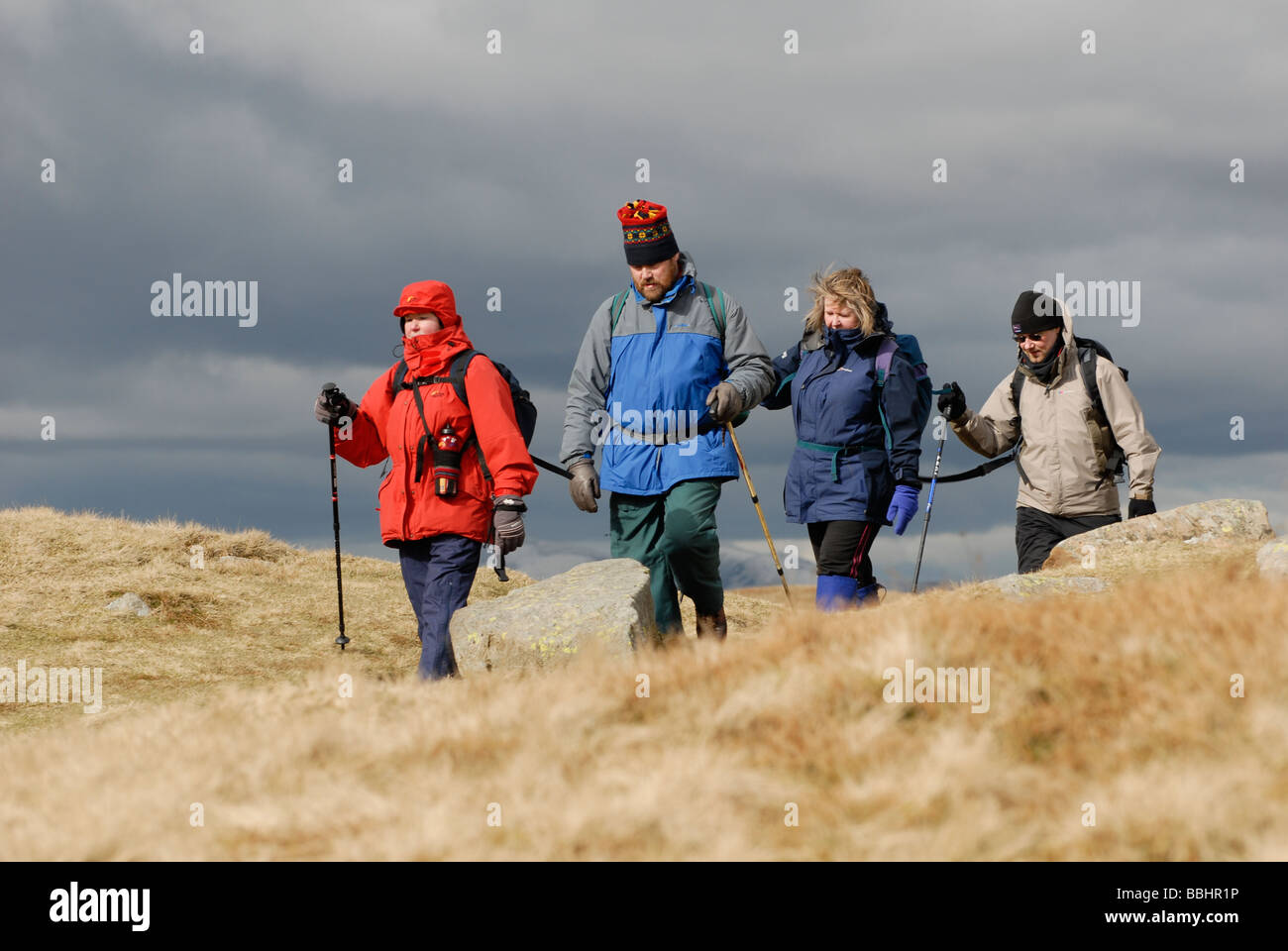Group of walkers wrapped up against the cold walking in the Lake ...