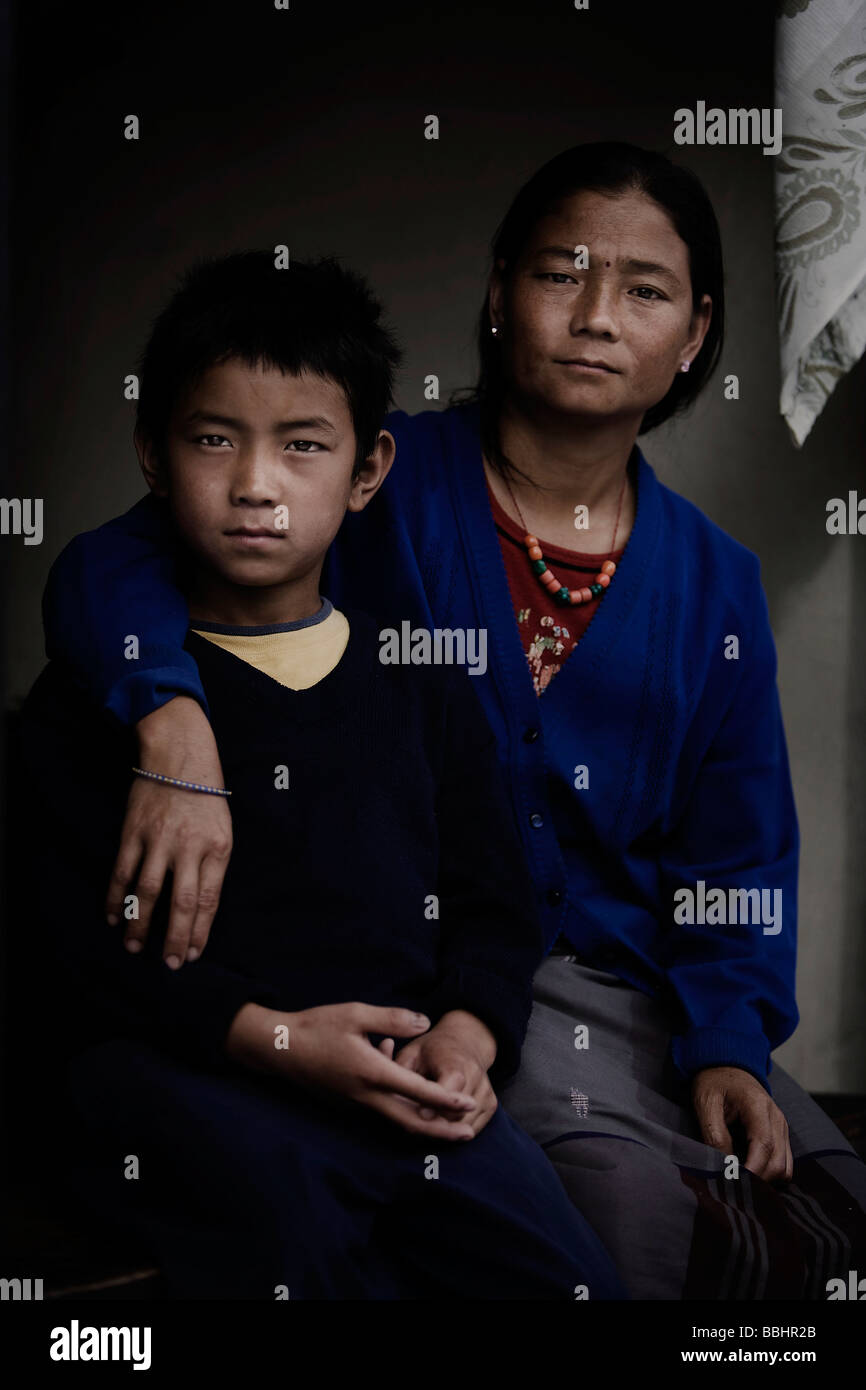 Pokhara, Nepal; Mother and Son Stock Photo - Alamy