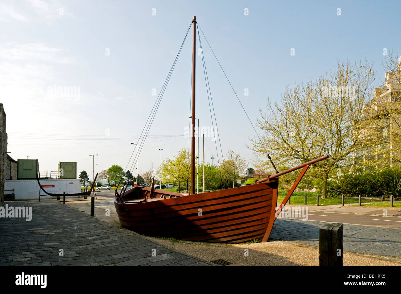 A replica 14th century medieval cargo vessel situated outside the ...