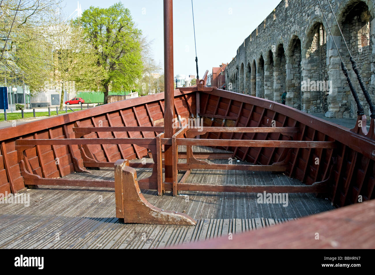 A replica 14th century medieval cargo vessel situated outside the ...