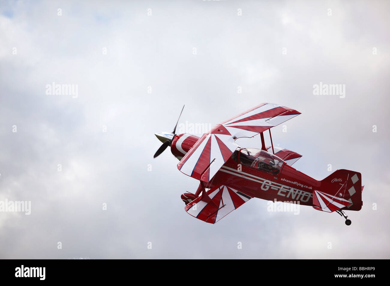 A Pitts S2C Aviat bi plane flies in the sky above England Stock Photo ...