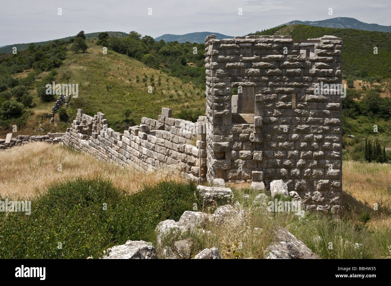 A tower and section of the perimiter wall at ancient Messene, Ithomi ...