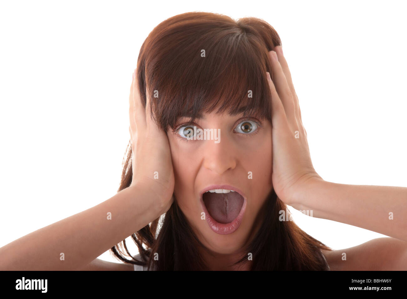 Young woman portrait with face expression scared Stock Photo - Alamy