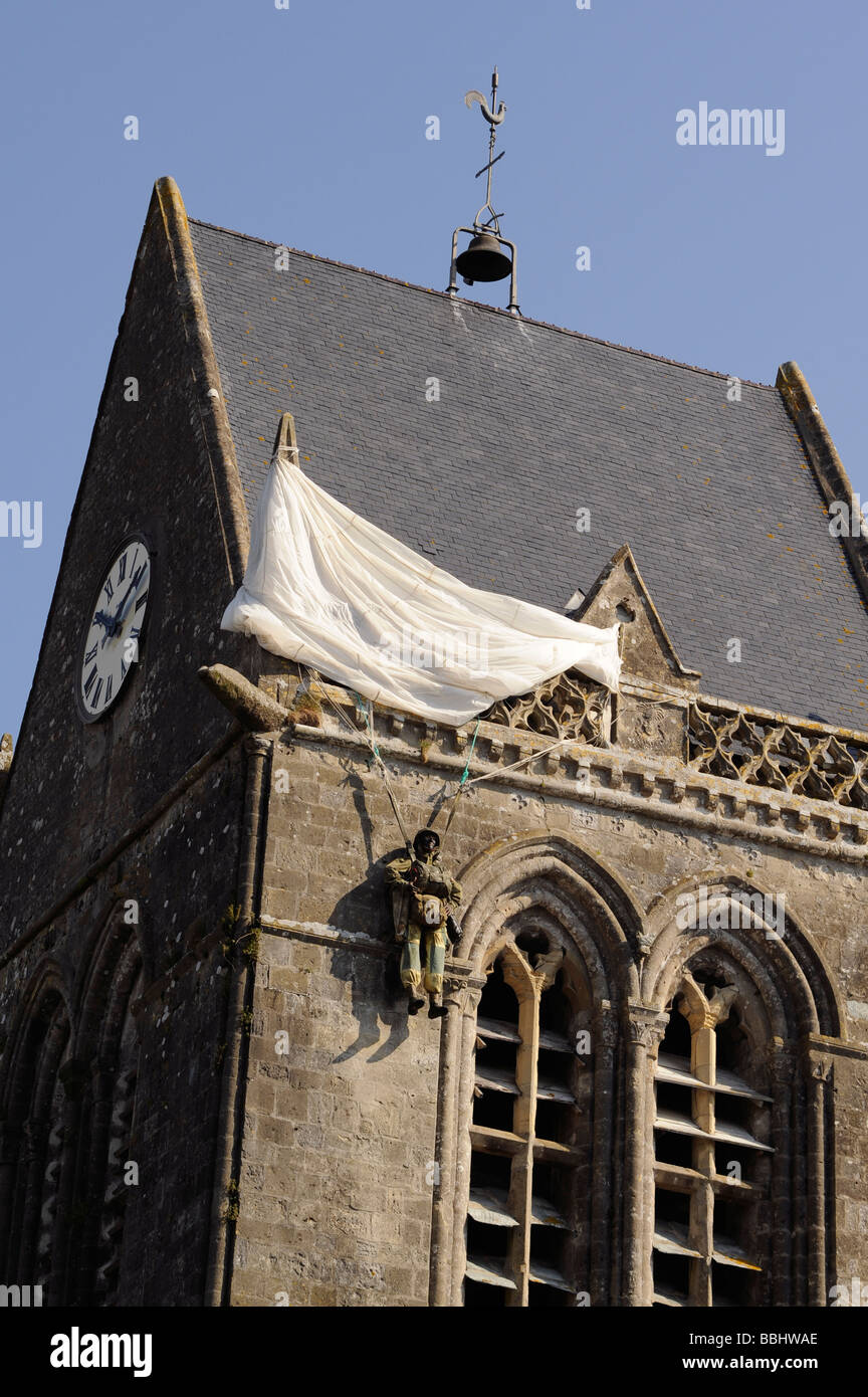 D Day,parachutist John Steele on the church at Sainte-Mere-Eglise ...