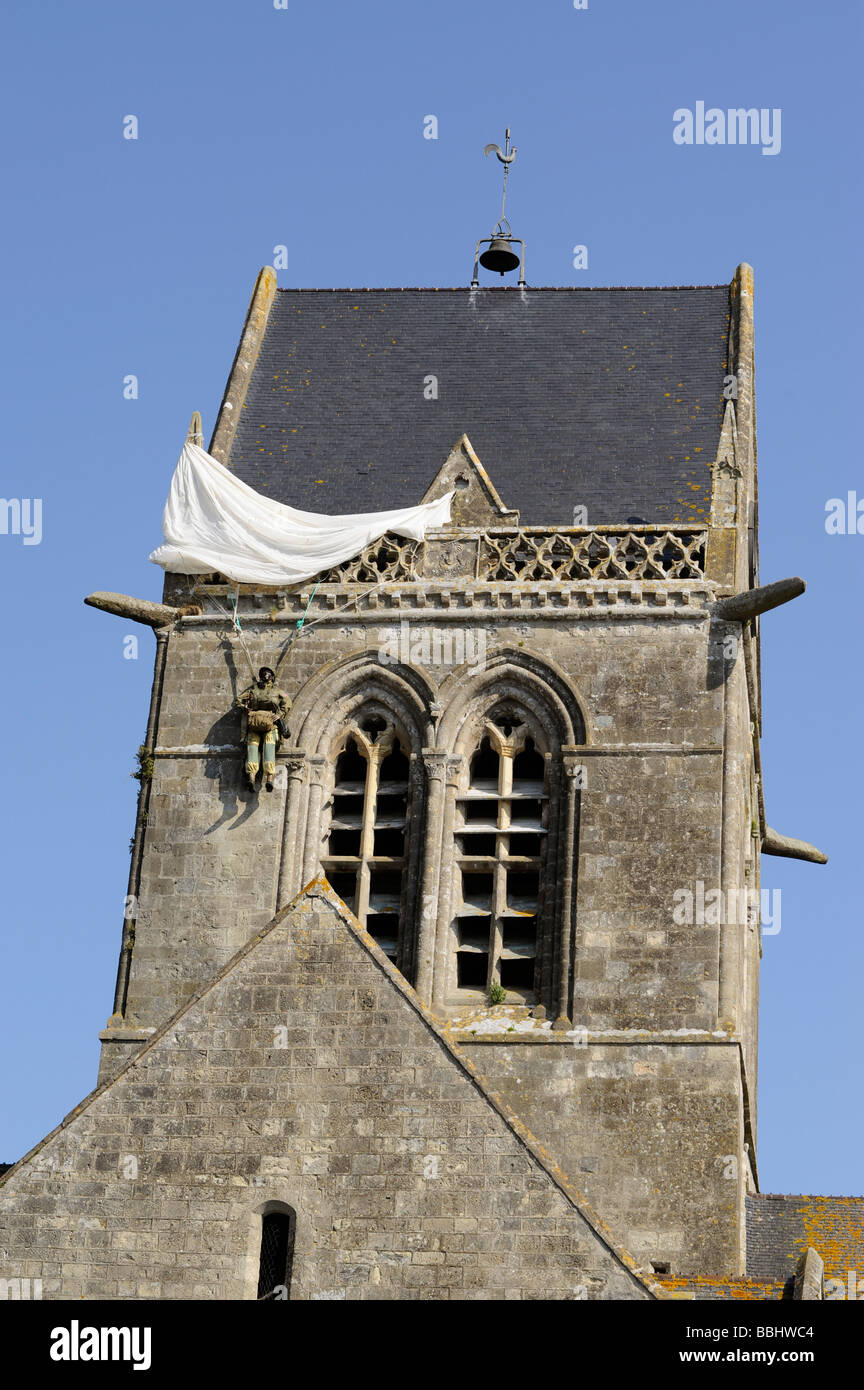 D Day,parachutist John Steele on the church at Sainte-Mere-Eglise ...