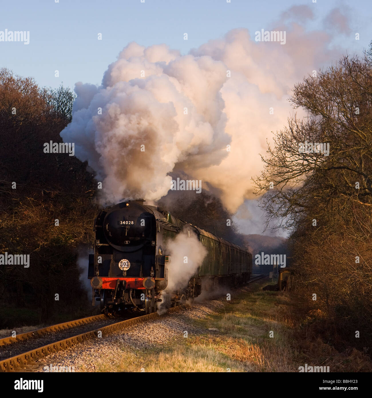 34028 Eddystone approaches Harmans Cross on the Swanage Railway, Dorset ...