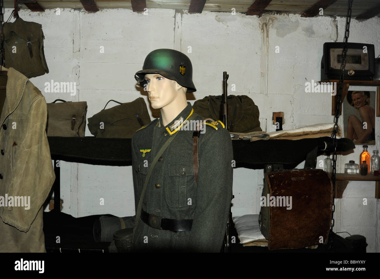 D-Day German soldier in German gun battery at Crisbecq Manche Normandy ...