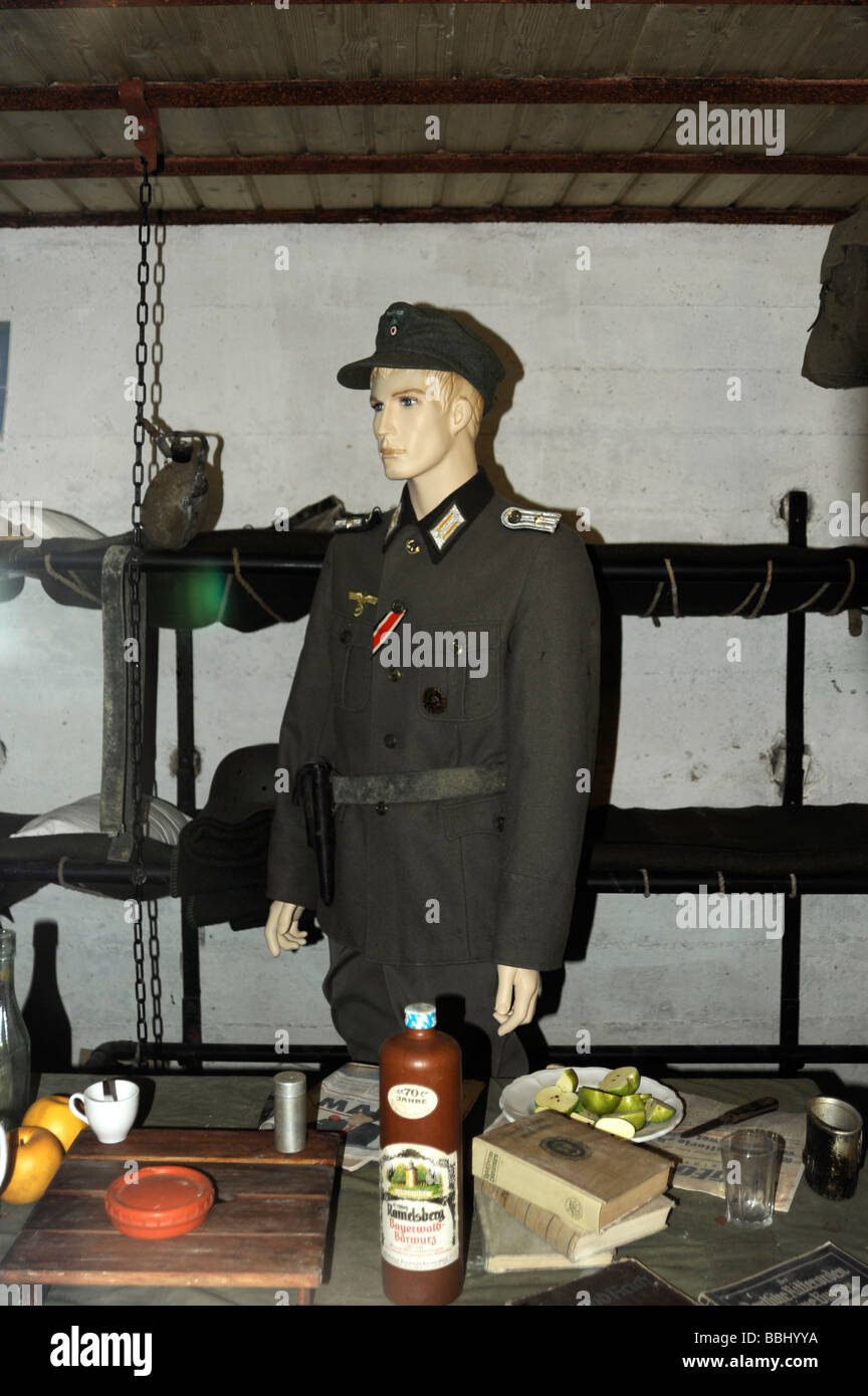 D-Day German soldier in German gun battery at Crisbecq Manche Normandy ...