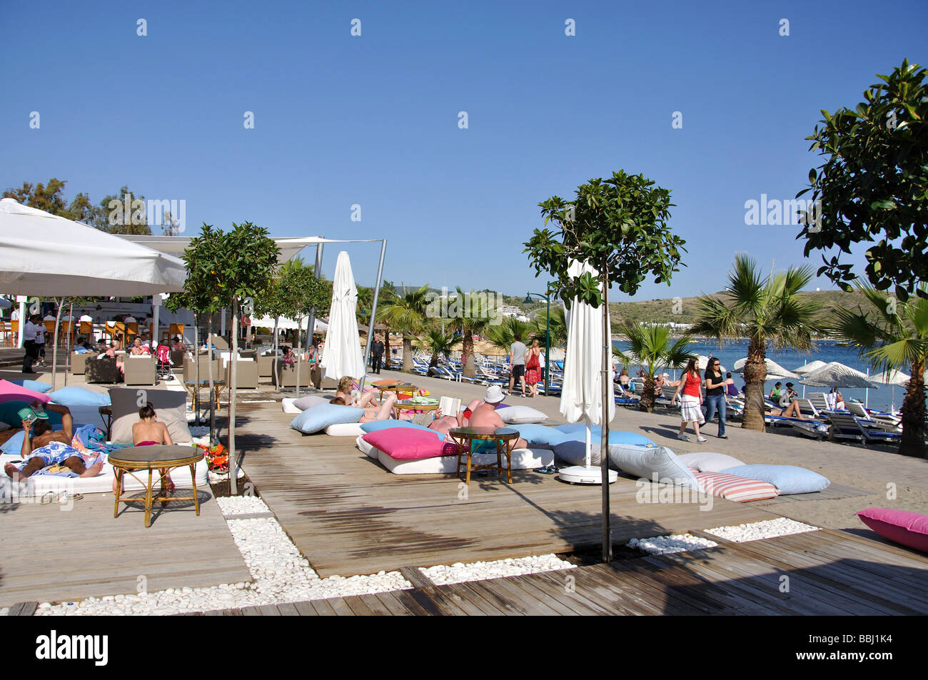 Beach promenade bar, Gumbet, Bodrum Peninsula, Mugla Province, Republic ...
