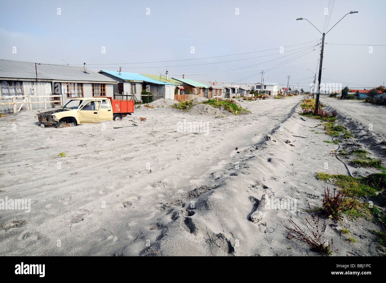 The town of Chaiten after it was destroyed by a Volcanic eruption Stock ...