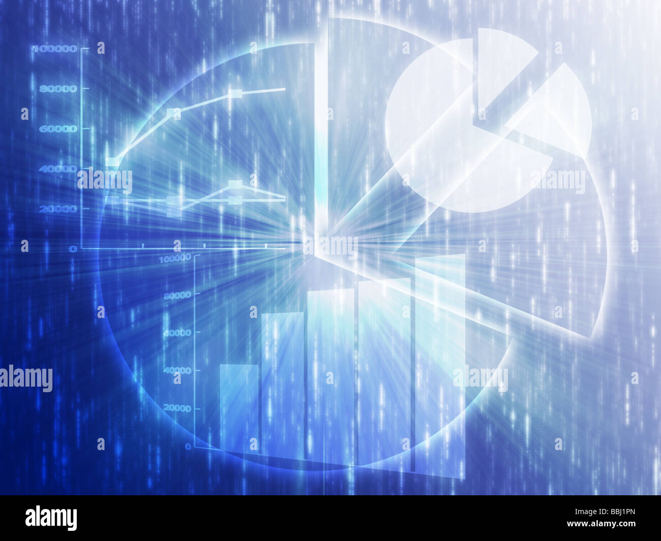 Illustration of Spreadsheet data and business charts in glowing ...