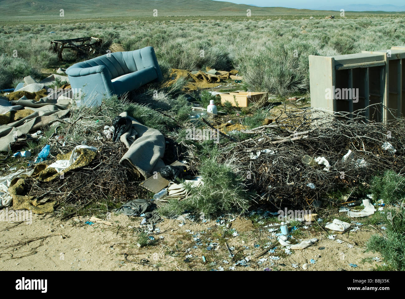 USA California Fairmont Trash in the brush dumped personal belongings ...