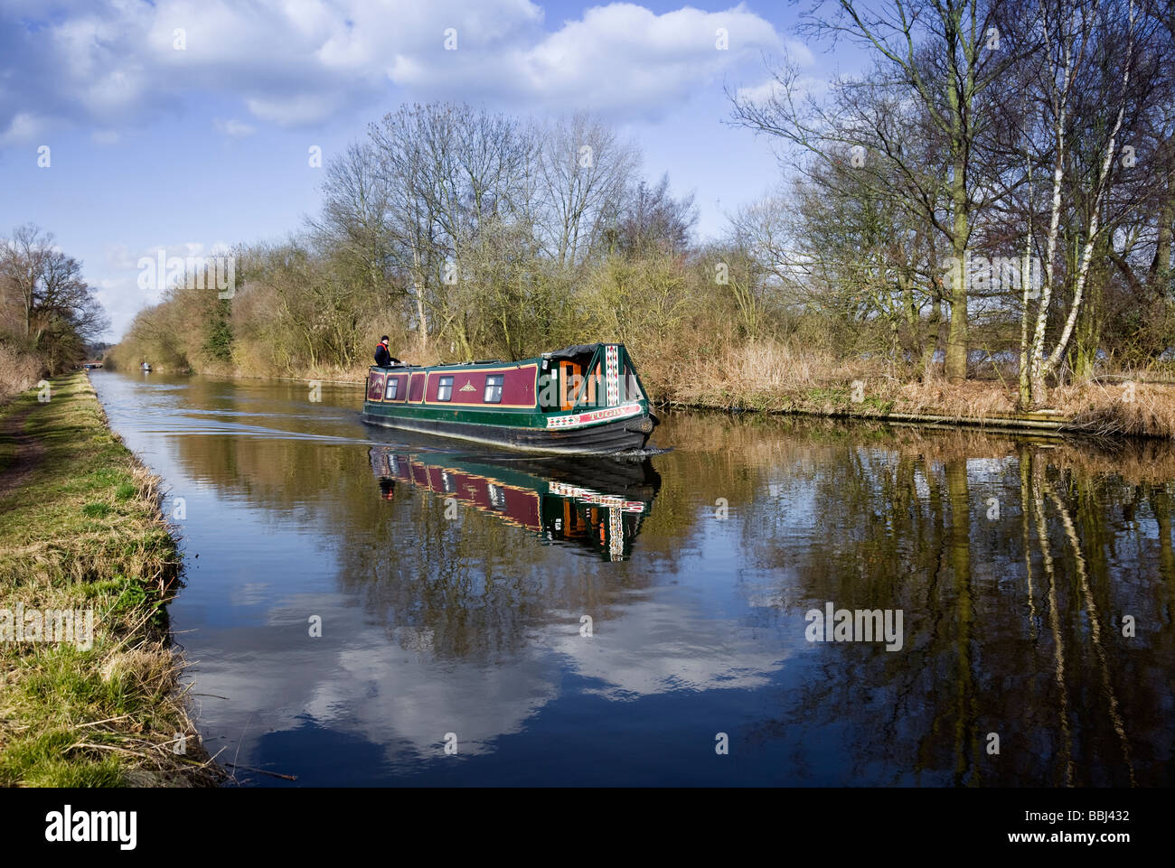 UK, England, Greater London, The Grand Union Canal and Narrowboat 'Tugby' near Denham Green ...