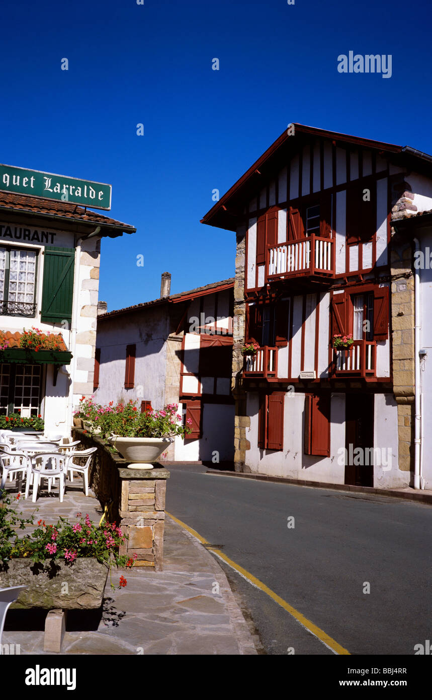 Basque architecture in the town of Ascain in the foothills of the ...