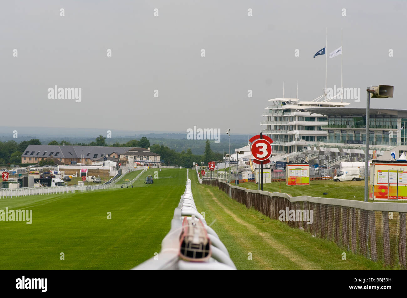 View Down The Rails Of The Finishing Straight at Epsom Downs Racecourse ...