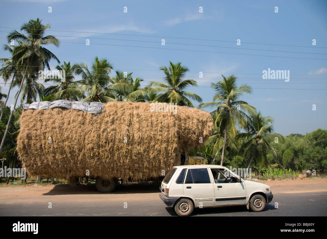 Overloaded truck with haystacks, India Stock Photo - Alamy