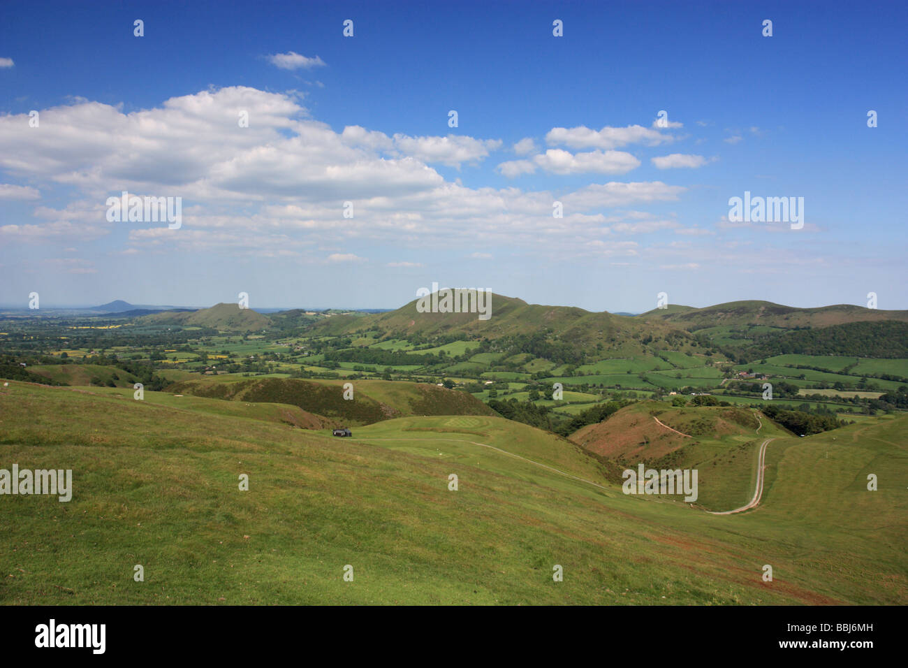 A view of the Shropshire hills, including the Wrekin, The Lawley and ...