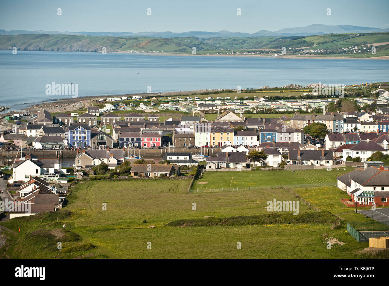 general view of Aberaeron village on the Cardigan Bay coast Ceredigion ...