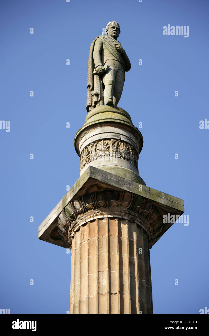 City of Glasgow, Scotland. Statue of Sir Walter Scott stands dominant ...