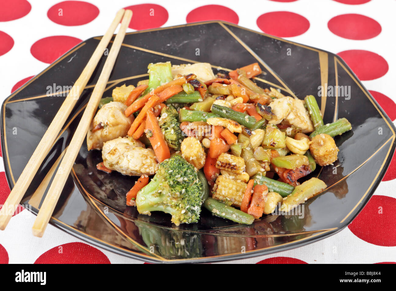 Chinese meal of chicken cashew nuts and stir fried vegetables Stock ...