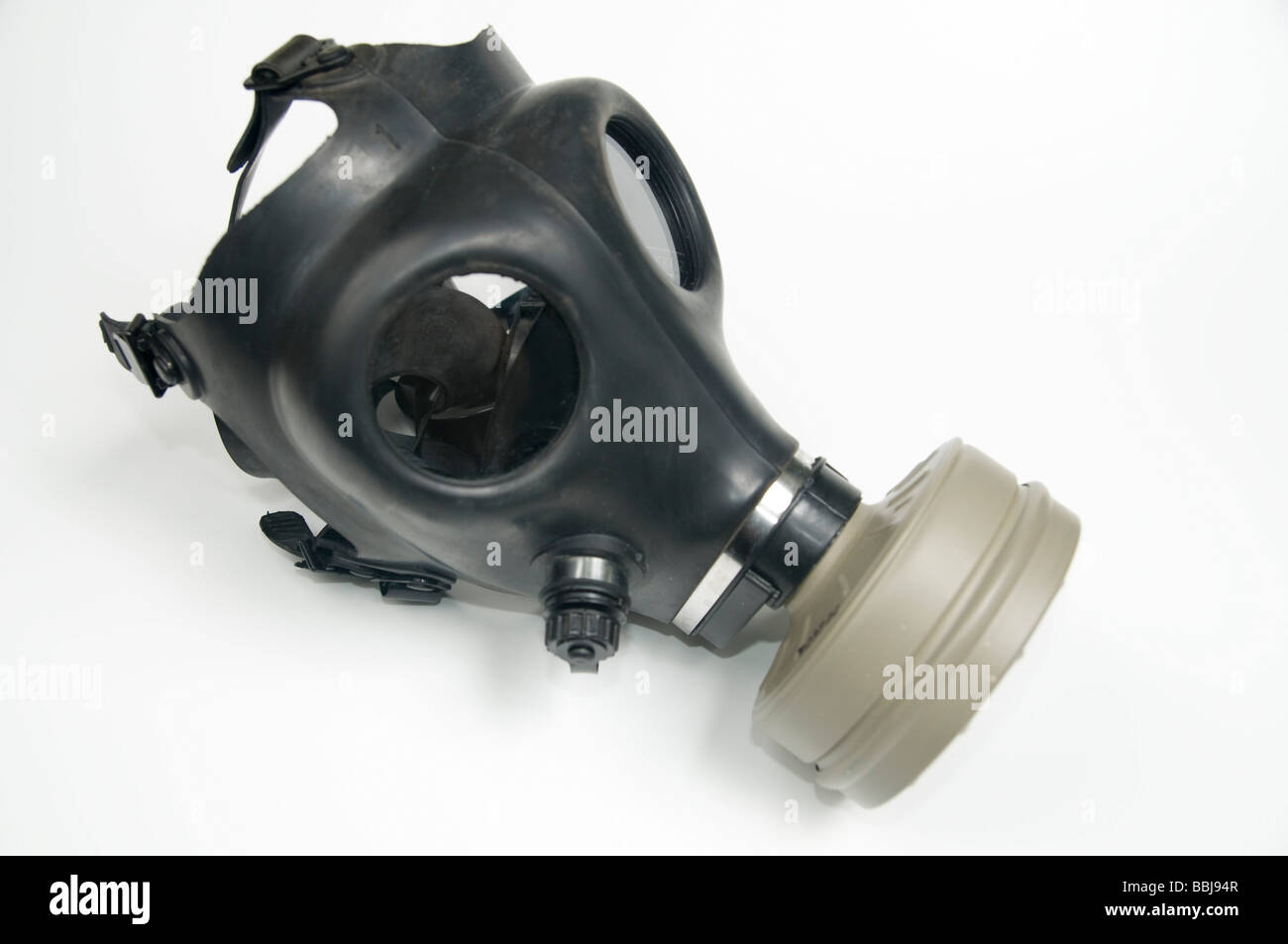 Cutout of a Gas Mask on white background elevated side view Stock Photo ...