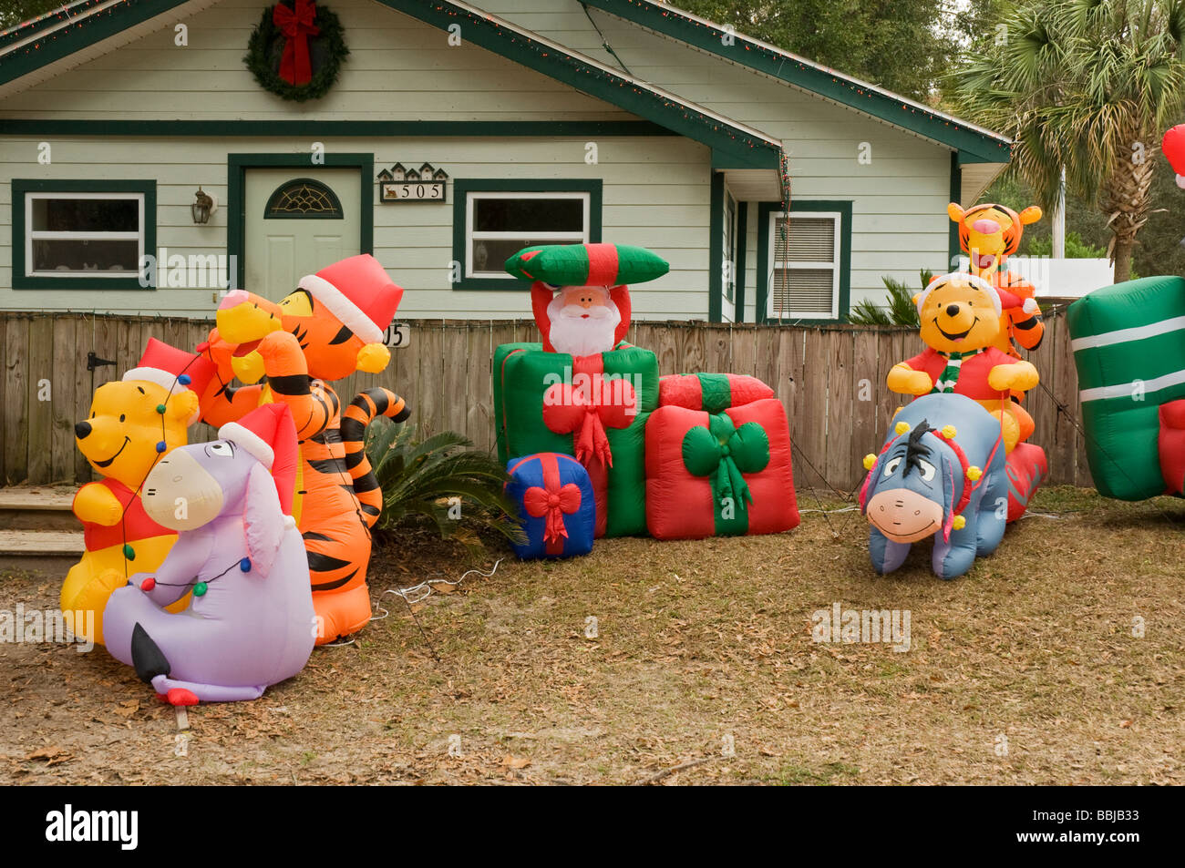 inflatables of storybook and cartoon characters at Christmas time High ...