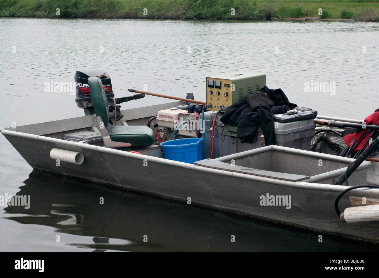 Equipment on boat used to electricially stun fish for fish counting by ...