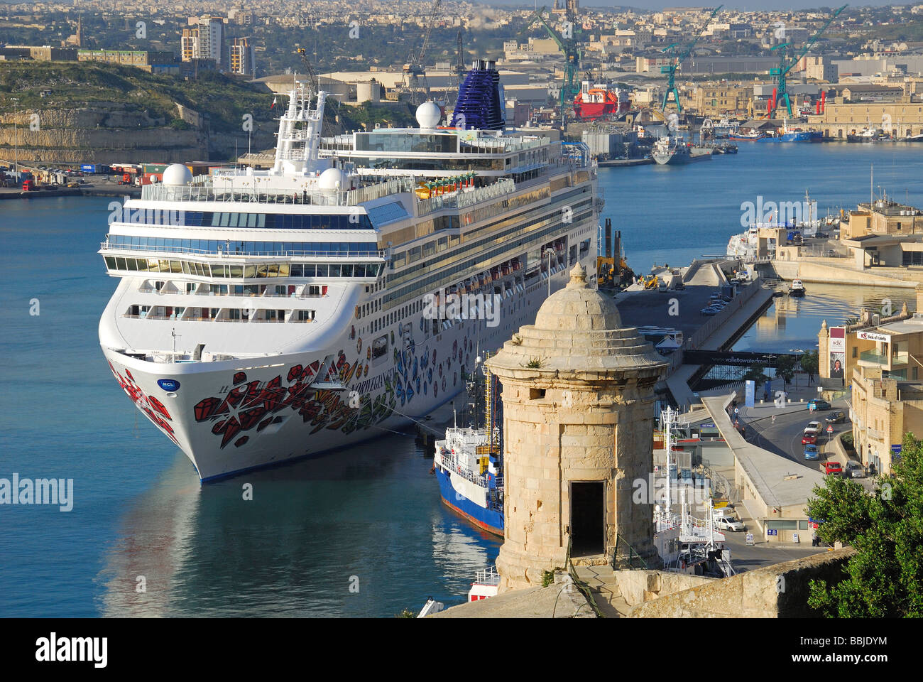 MALTA. A cruise ship docked in the Grand Harbour, as seen from the ...