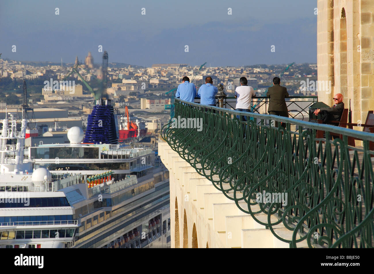 MALTA. Balcony in the Upper Barrakka Gardens in Valletta, overlooking ...