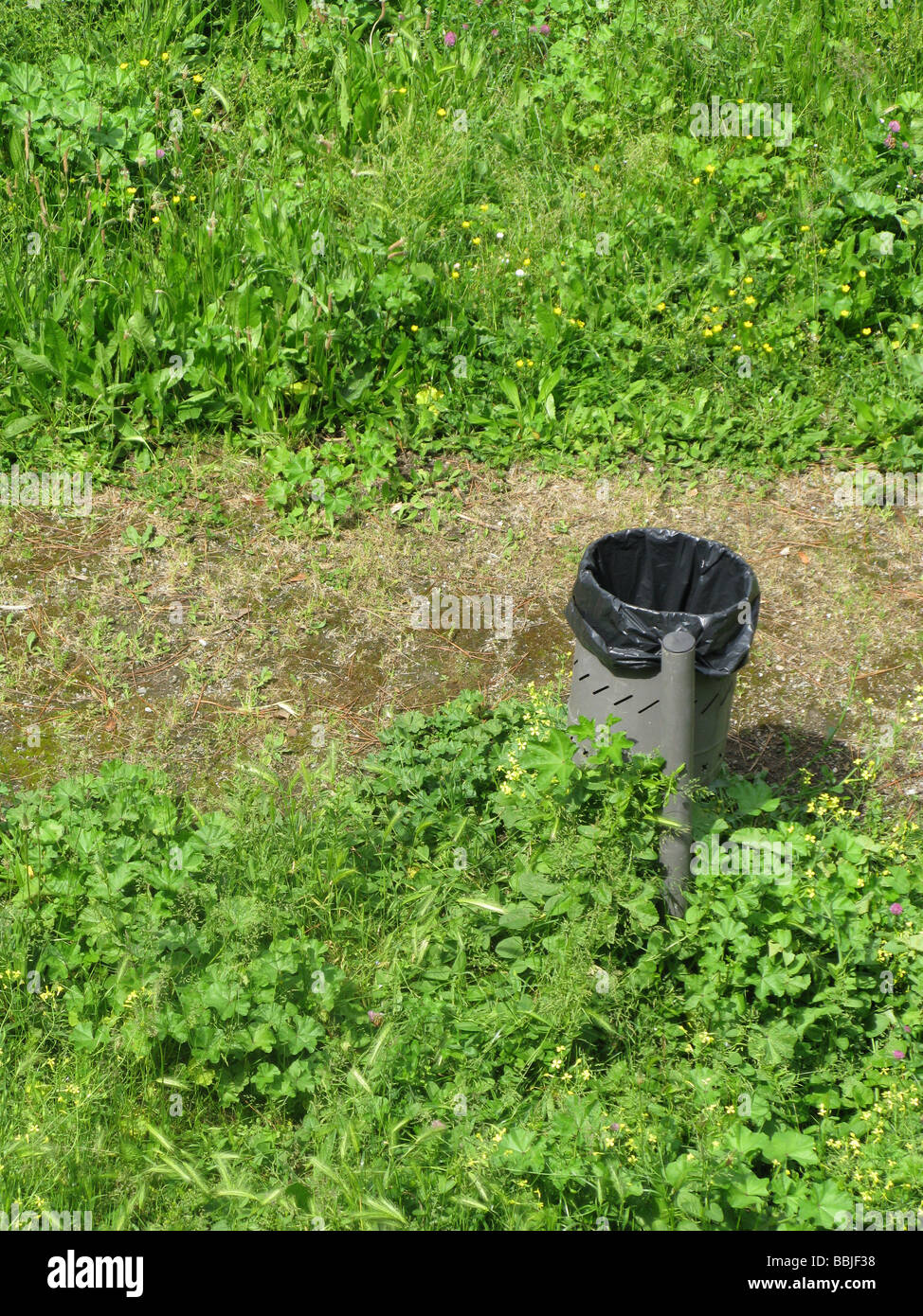 one litter bin in park in countryside Stock Photo - Alamy