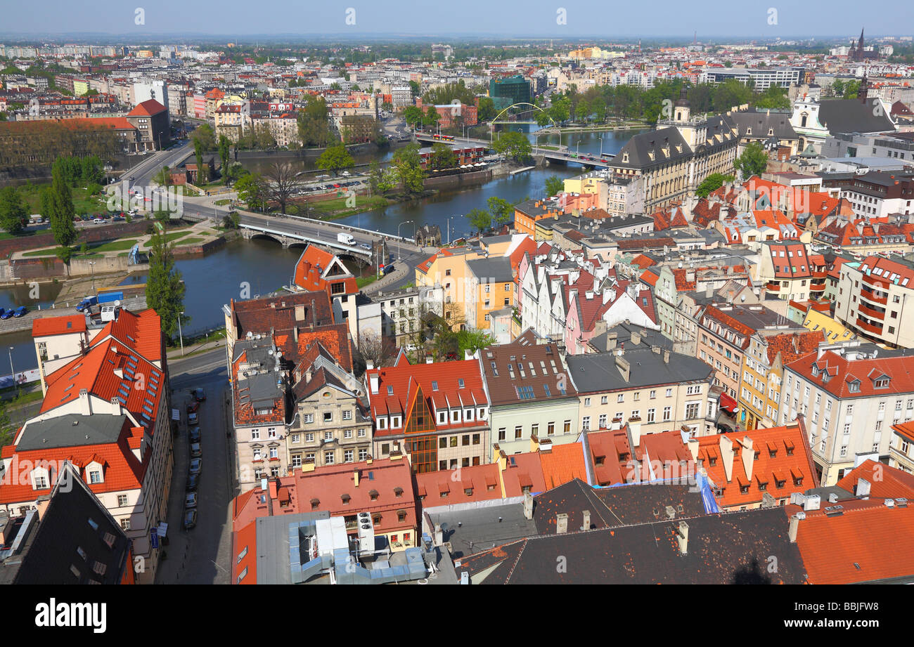Aerial view on the city center centre and Odra river Wroclaw Poland ...