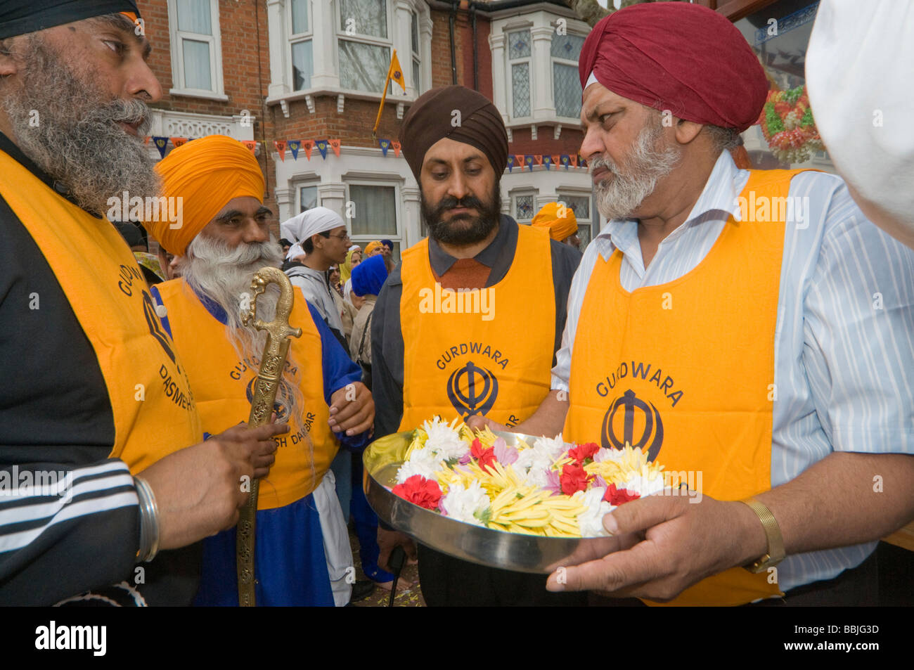 Preparing to start the Vaisakhi procession in Manor Park, London Stock ...