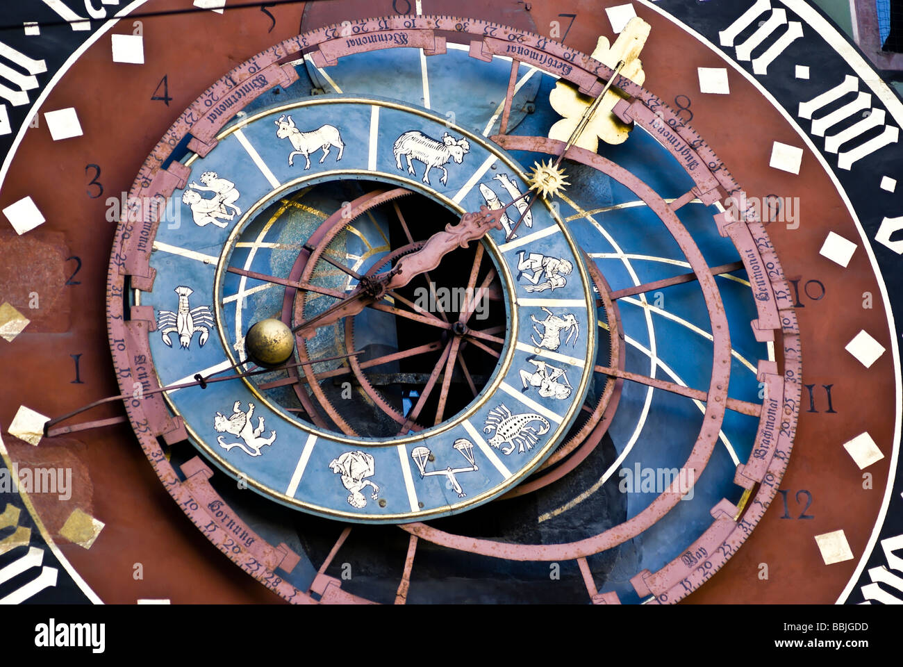 Astrological / astronomical clock face, part of the clock tower in Bern ...