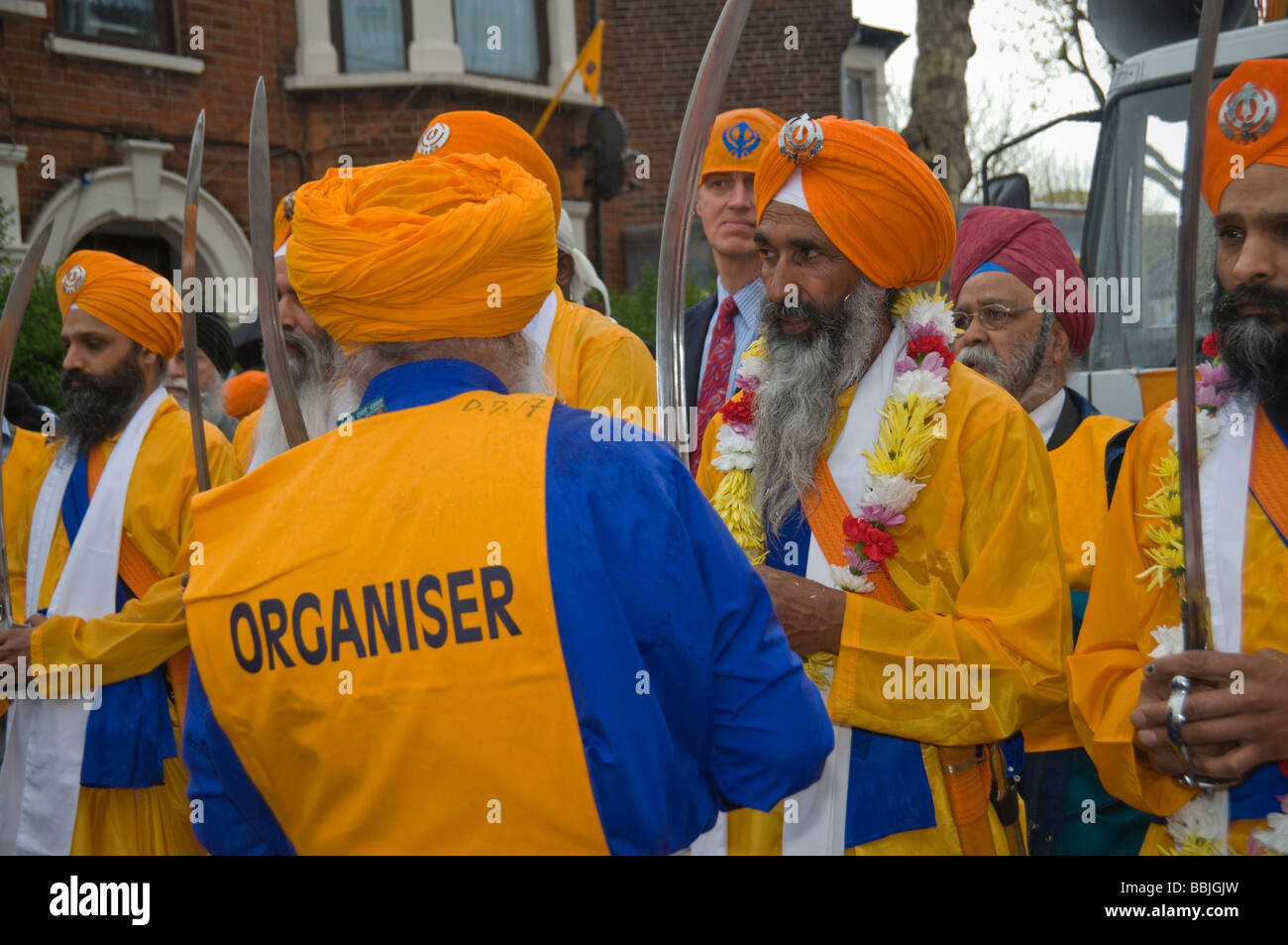 The Panj Piare (five beloved ones) are decorated with flower garlands ...