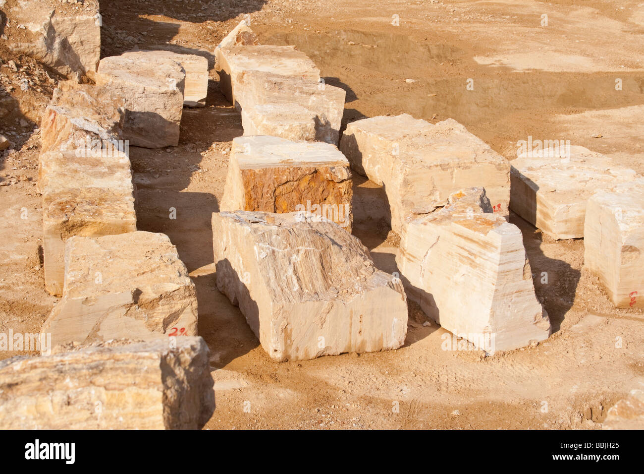 Blocks of raw marble in an open pit mine in western Turkey Stock Photo ...