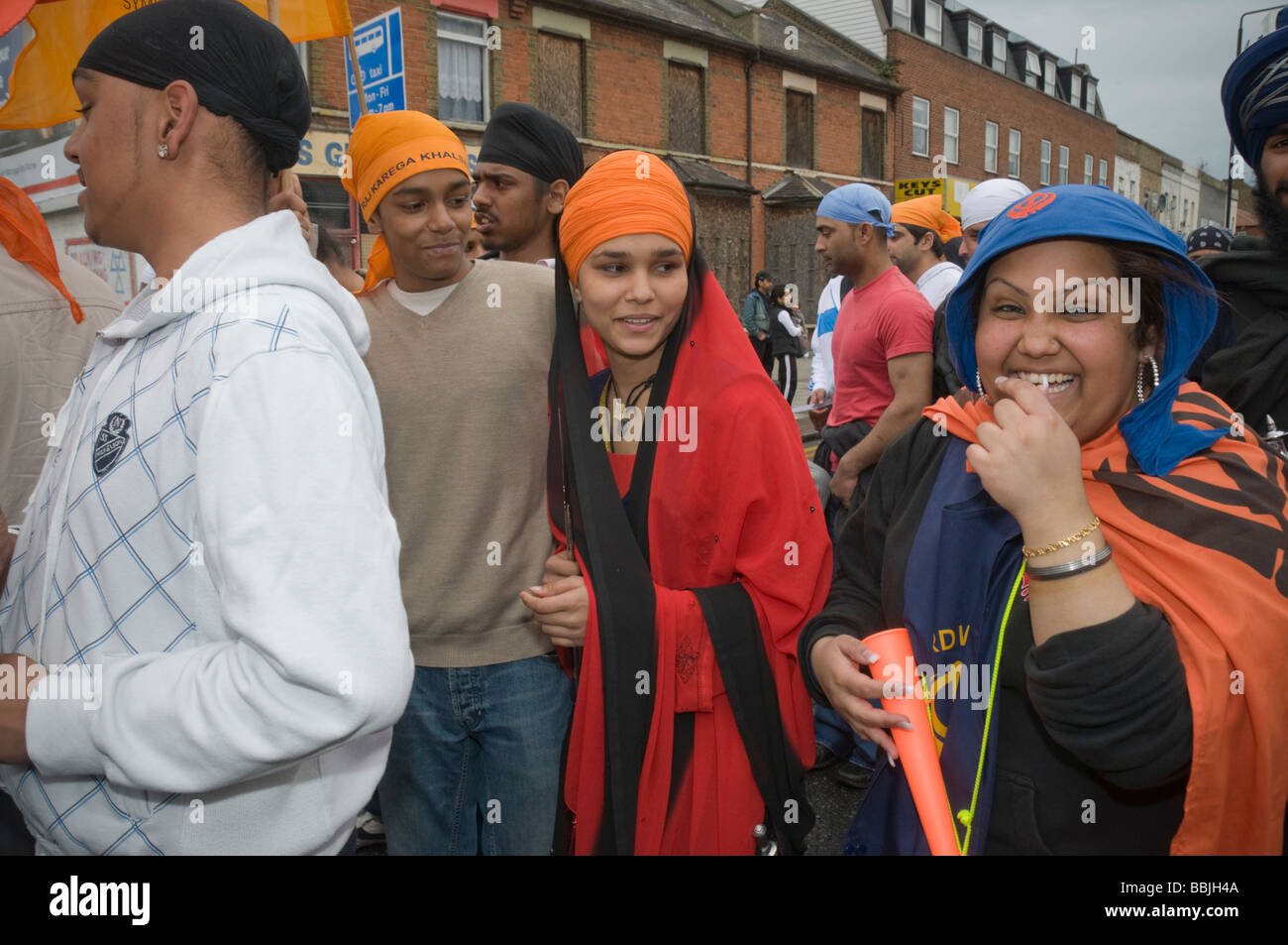 Young male and female Sikhs in Vaisakhi procession in Manor Park ...