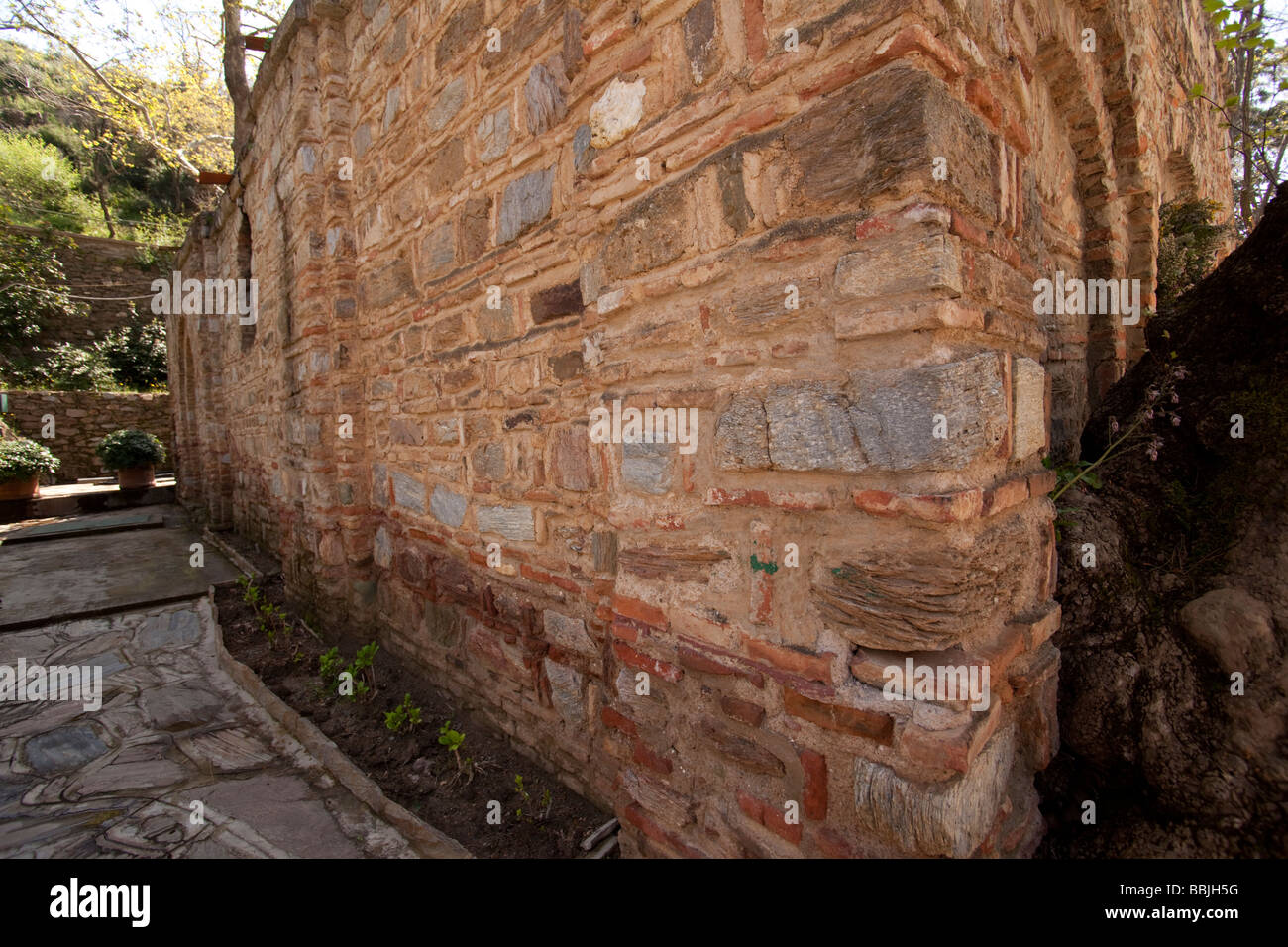 Outside wall of the final house of the Virgin Mary showing the red line ...