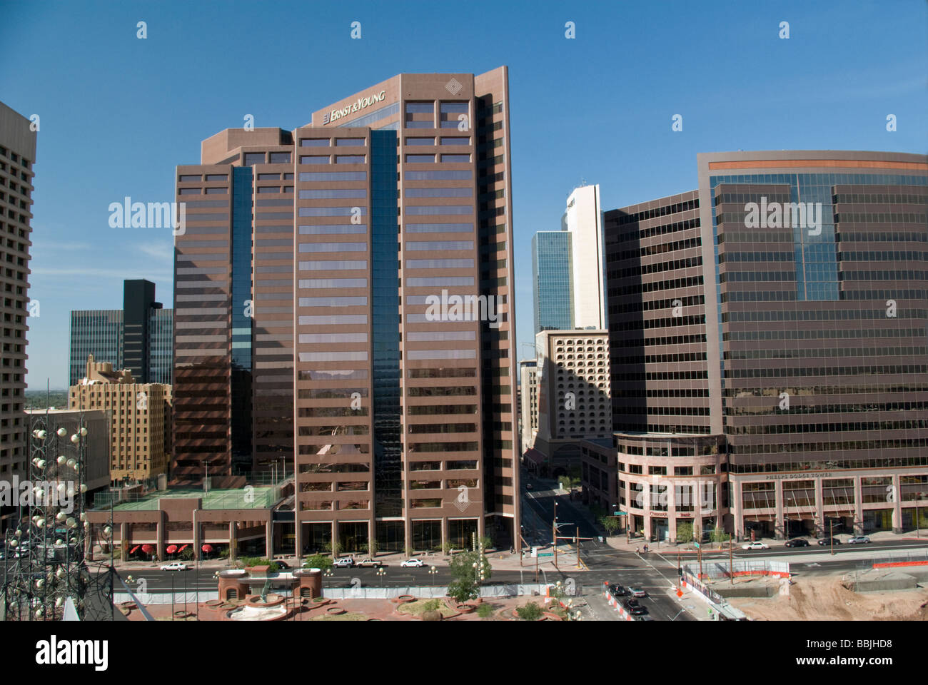 Arizona Phoenix Office buildings on Jefferson St from roof Stock Photo ...