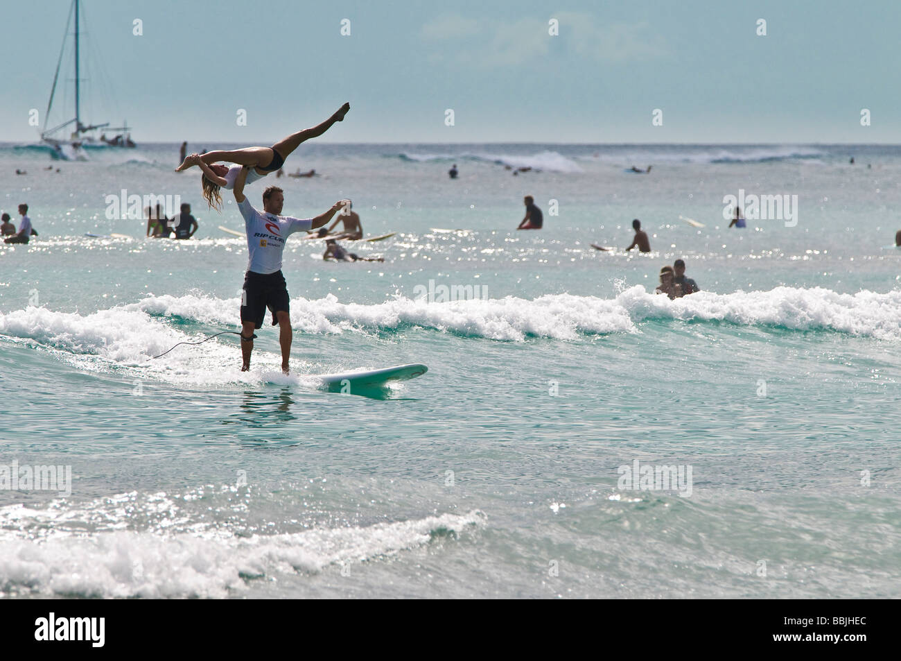 Waikiki beach surfing hi-res stock photography and images - Alamy