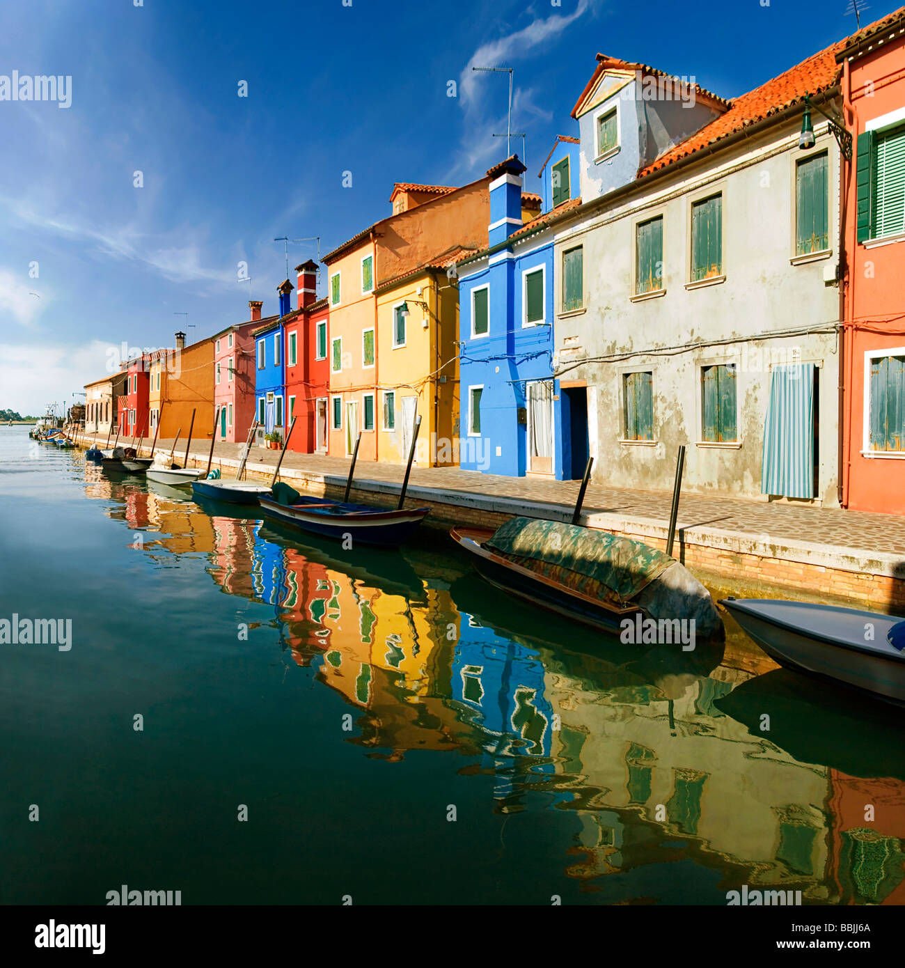 Panoramic view of the city and the colorfully painted houses and canals ...